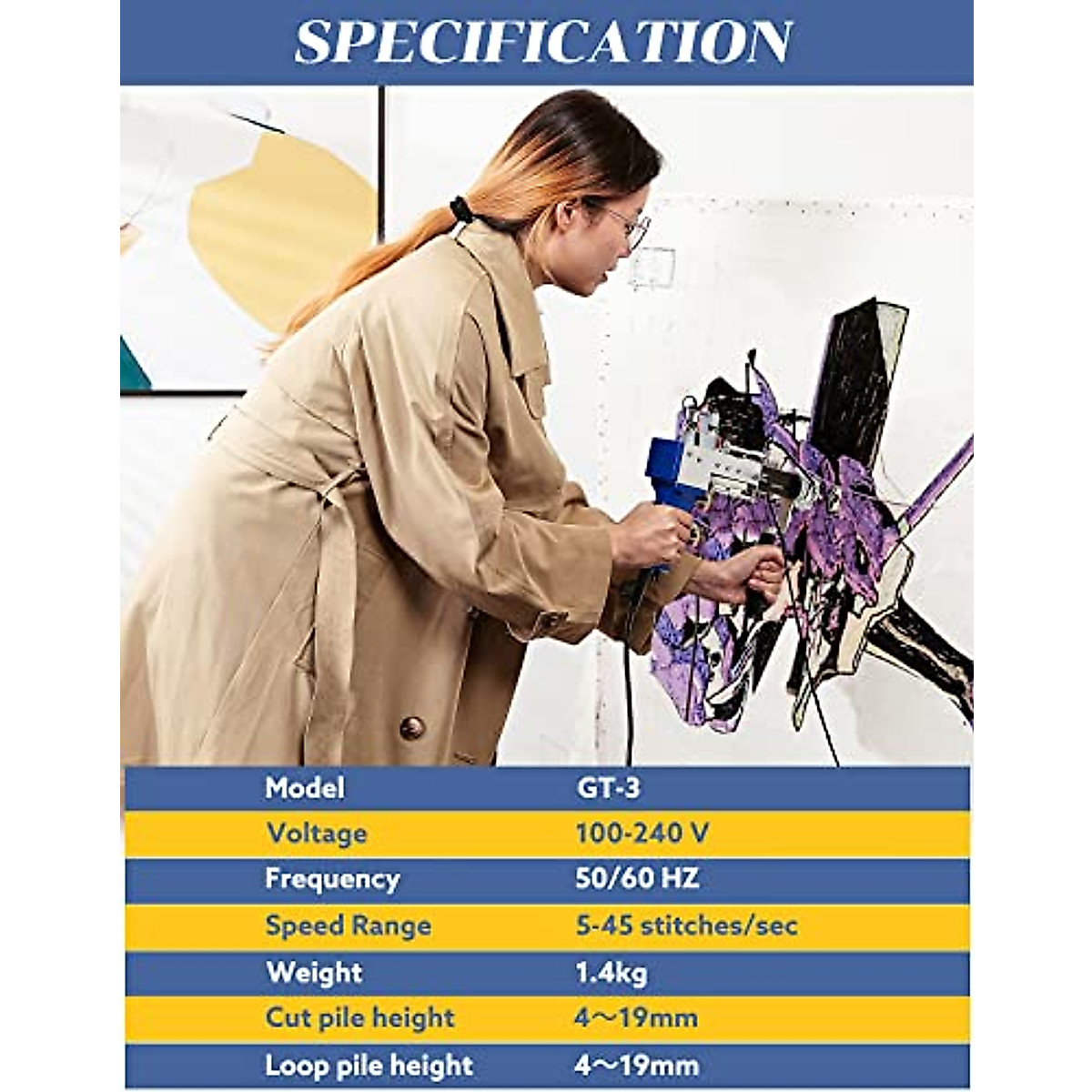 Tufting Gun, Carpet Weaving Machine, 2 in 1 Cut and Loop Pile Electric Tufting Gun, 5-45 Stitches/s High Speed Rug Gun, 4-19mm Adjustable Pile Height, Hand Tufting Gun for Handmade DIY (Tufting cloth)