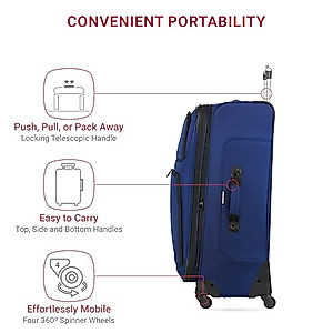 SwissGear Sion Softside Expandable Luggage, Blue, Checked-Large 29-Inch