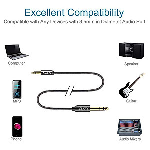 J&D 3.5mm to 6.35mm Stereo Audio Cable, Gold Plated 3.5mm 1/8 inch Male TRS to 6.35mm 1/4 inch Male TRS Copper Shell Cable with Zinc Alloy Housing, Nylon Braid for iPhone, Amplifiers, 15 Feet