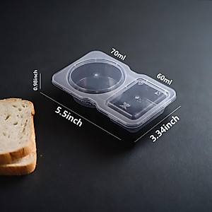 EYBDYB 6PCS Double Condiment Containers with Lids,2 Compartment Snack Containers for Condiments or Dips,Double Compartment Condiment Container,Double Compartment Snack Containers