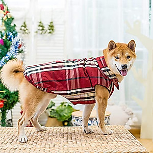 EXPAWLORER Warm Dog Coat - Cold Weather Windproof Dog Fleece Coat for Winter, British Style Plaid Dog Jacket Cloth for Small Medium Large Dogs