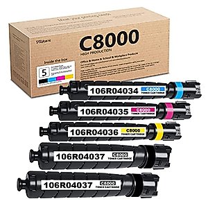Versalink C8000 Toner Cartridge Set - DRAWN 5 Pack 106R04037 106R04034 106R04035 106R04036 Toner Replacement for Xerox Versalink C8000 Printer (2BK/1C/1M/1Y)