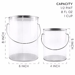 Cornucopia Clear Plastic Paint Cans (Gallon and Quart Combo Pack, Set of 2); Arts & Crafts Paint Buckets for Decorative & Party Use; NOT Intended for Liquids or Heavy Objects