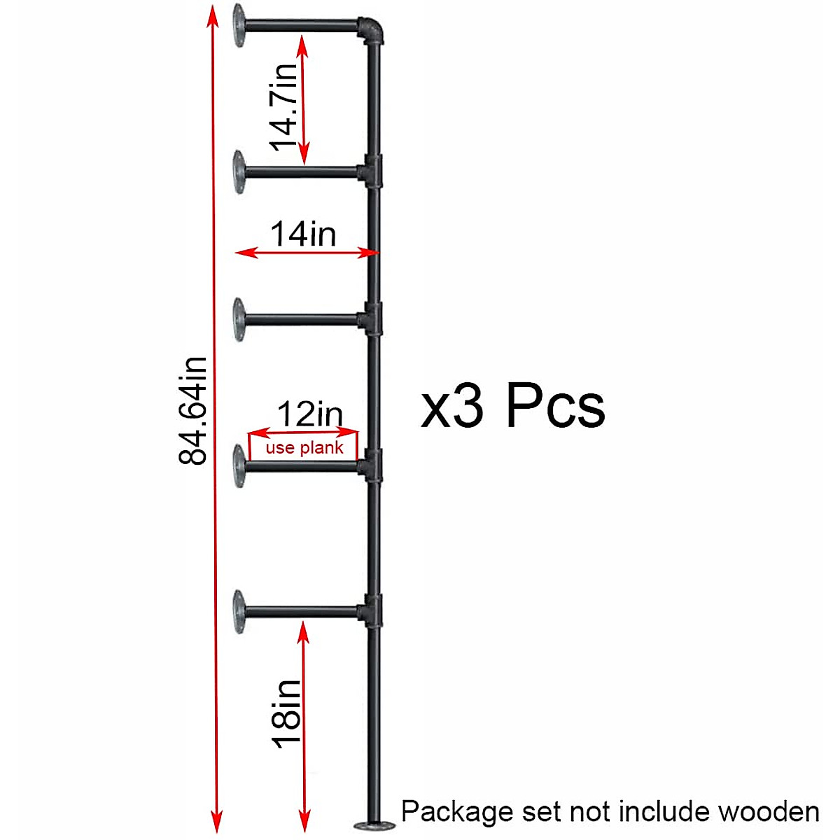 (14“Deep,3pcs)Industrial Retro Wall Mount Iron Pipe Shelf,DIY Open Bookshelf,Hung Bracket,Home Improvement Kitchen Shelves,Tool Utility Shelves, Office Shelves, Bookshelves and bookcases