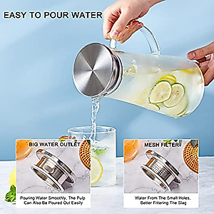 CREATIVELAND 1.4 Liter 47 Ounces High Borosilicate Glass Carafe/Pitcher Set of 2 with Stainless Steel Flip-top Lid,Hot/Cold Water Jug,Juice/Iced Tea,Wine,Coffee,Milk Beverage Carafe.(Set of 2/1.4L)
