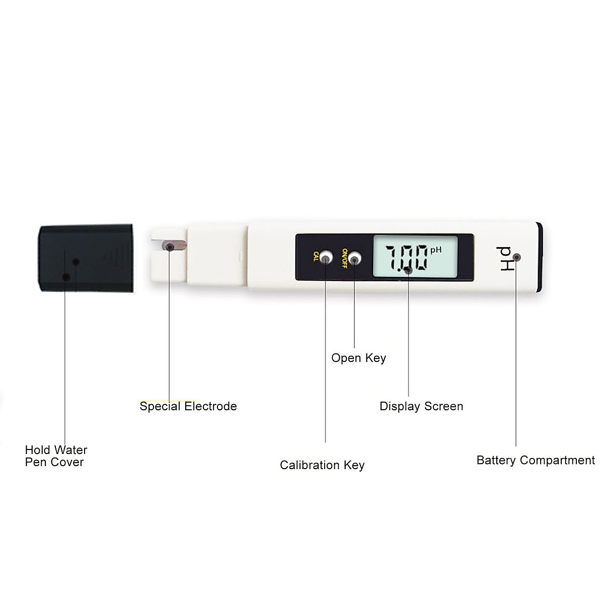 PH Tester, Quick Speed Automatic Recognition PH Detector White Backlit Display Resistance Precise Alloy Probe for Aquaculture