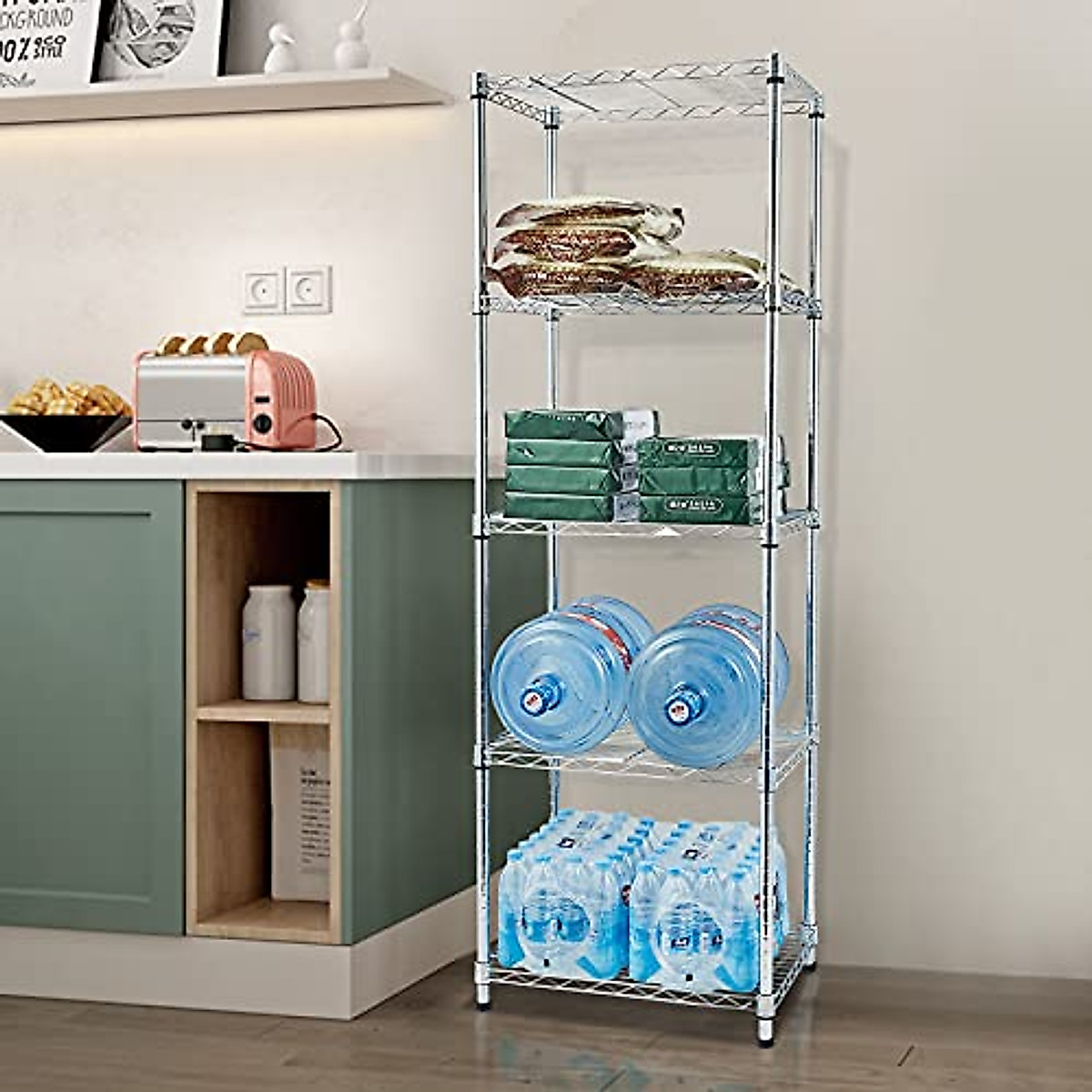 ERRTT 5-Tier Chrome Shelving Unit，Shelving Units and Storage for Kitchen and Garage，