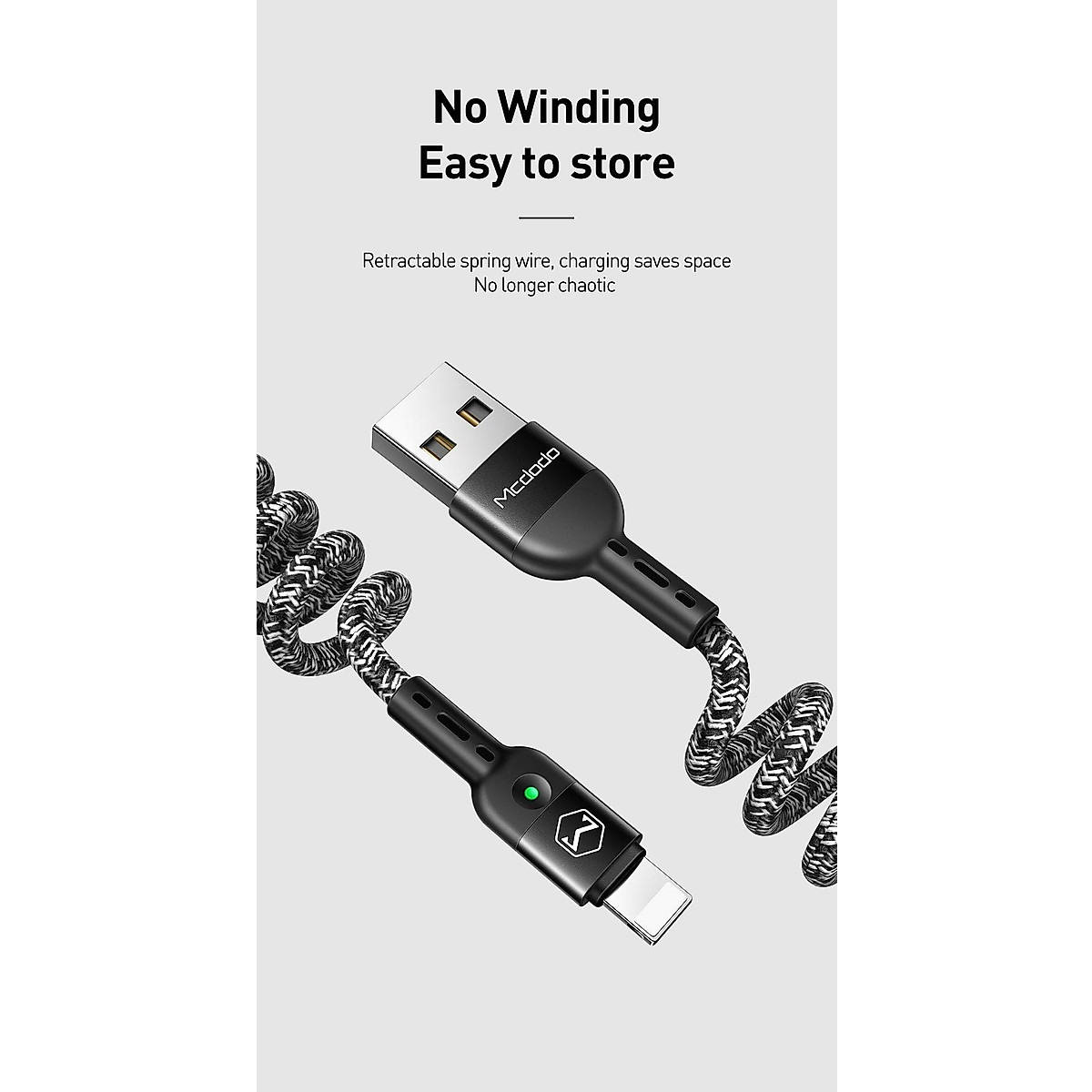 mcdodo [2 Pack] Anti Winding Cable, LED Coiled Cord Nylon Braided Sync Charge USB Data 6FT/1.8M Cable Compatible 14/13/12/11 Pro Max