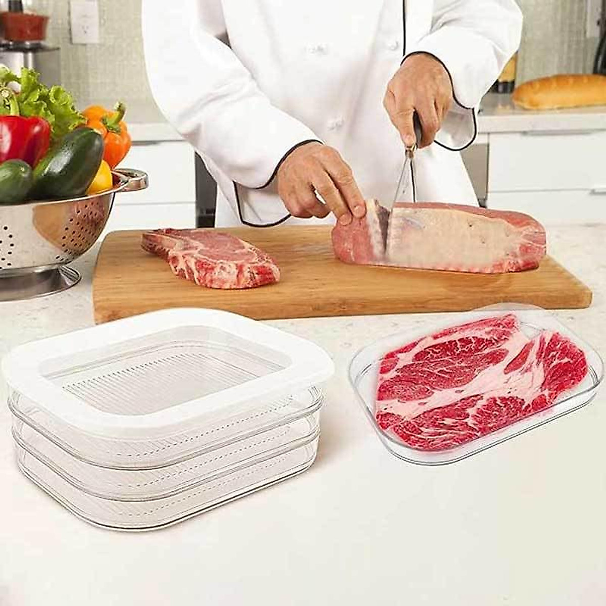 Food Storage Containers, Airtight Refrigerator Bacon Luncheon Meat Containers, Meal Prep Containers for Salami, Cold Cuts, Turkey, Bologna, Deli and Luncheon Meats, BPA Free, 18.6 Ounces (3/4 Layer)