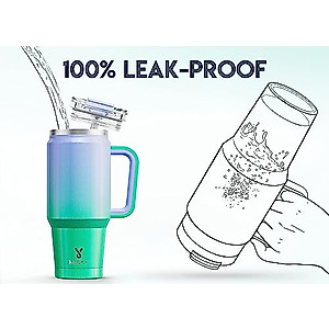 Meoky 32 oz Tumbler with Handle, Insulated Tumbler with Lid and Straw, Stainless Steel Travel Mug, Keeps Cold for 24 Hours, 100% Leak Proof, Fits in Car Cup Holder (Fairyland)