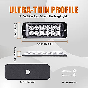 Primelux Upgraded Green Strobe Lights for Trucks 4pcs Sync Feature Ultra Slim Design Emergency Lights for Vehicle 12-LED Surface Mount Flashing Light Warning light for 12V-24V Vehicles and Cars