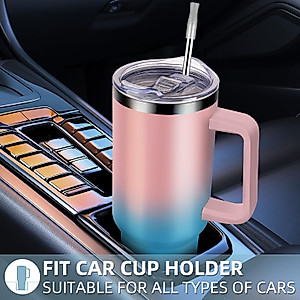 40 oz Tumbler with Handle and Straw Lid, 100% Leak Proof Cup Tumblers, Stainless Steel Insulated Travel Coffee Mug, Keeps Drinks Cold for 24 Hours or Hot for 10 Hours, Cupholder Friendly, PinkBlue
