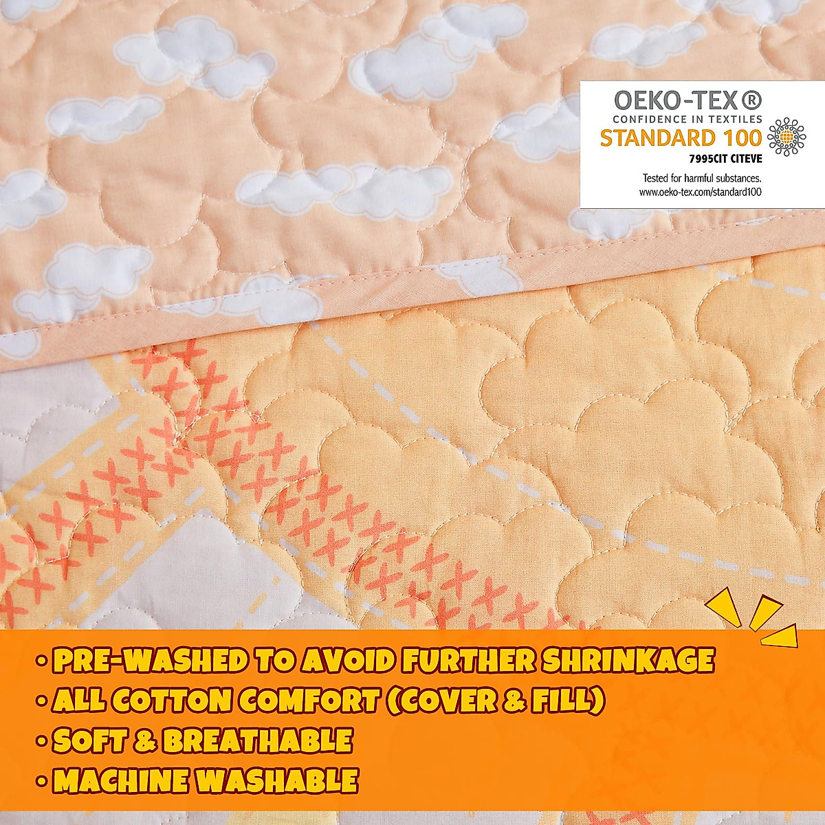 Urban Habitat Kids Twin Quilt Bedding Set Twin Coverlet Cotton Coverlet Sun Girls Twin Bedding Set Rainbow & Clouds Reversible Dawn Light & Breathable Sham Throw Pillow Twin Yellow/Coral 3 Piece