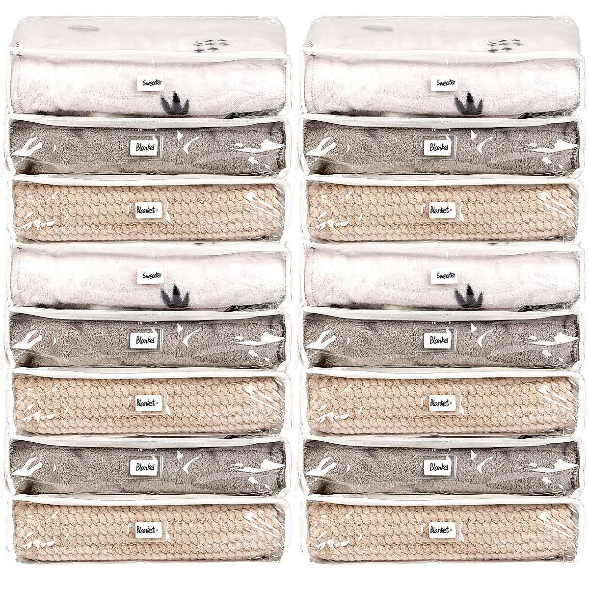 16 Pcs Clear Vinyl Storage Bags with Zipper, Sweater Plastic Storage Bags,Blankets Storage Bags,14 x 11x 3 Inch, Waterproof Organizer for Clothes, Bed Sheet, Throws Pillows, Multi-Purpose