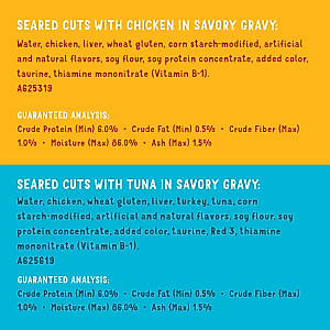 Purina Friskies Gravy Wet Cat Food Lickable Cat Treats Variety Pack, Lil' Grillers Seared Cuts With Chicken & Tuna - (Pack of 18) 1.55 oz. Pouches