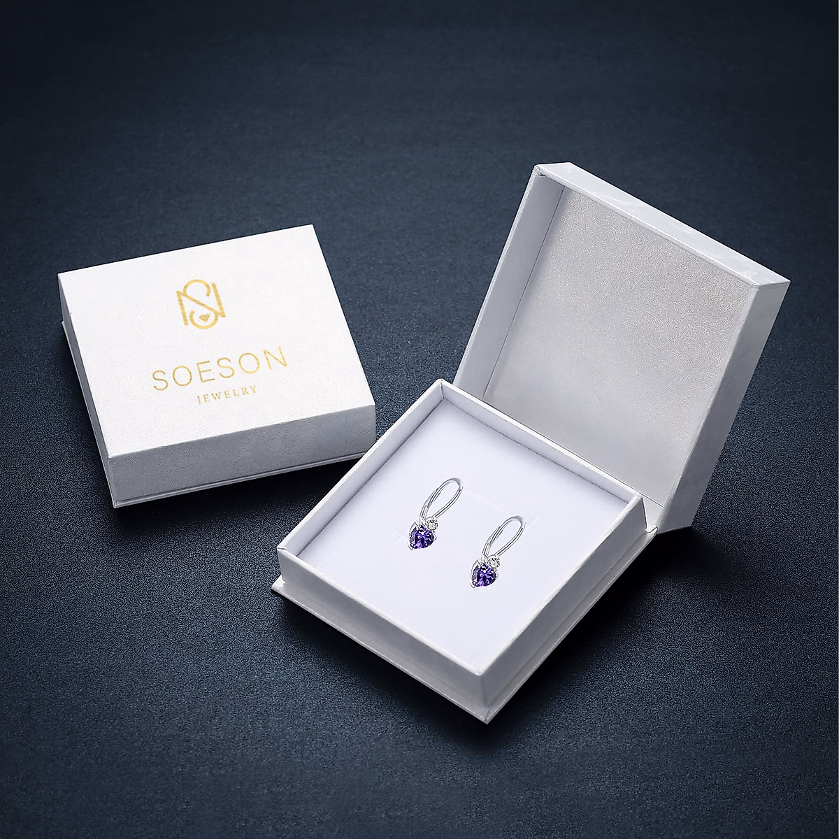 February Birthstone Earrings Sterling Silver Purple Leverback Earrings Amethyst Birthstone Earrings Dangle Amethyst Jewelry Earrings Gifts for Women Mom