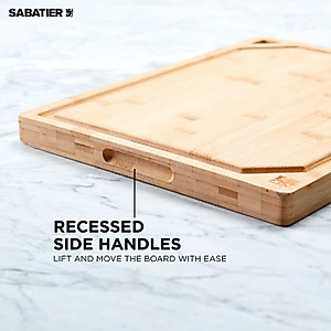 Sabatier Extra-Large Cutting Board with Juice Trench and Recessed Handles for Entertaining and Meal Prep, Reversible Kitchen Chopping Board, Bread Board with Built-In Grooves, 12x18 Inch, Bamboo