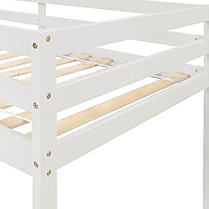 HABUHOME Low Loft Bed with Staircase,Twin Size Kids Loft Bed with Step Storage,Wood Loft Bed Frame Twin with Safety Guardrails for Girls, Boys,White