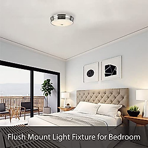 Aspen Creative 63023-09-2, 2-Light Flush Mount, Brushed Nickel Finish w/Alabaster Glass, 13" Dia, E26 Socket, 60 Watts, Bulb Not Included, Set of 2