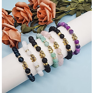 Jewdreamer 10Pcs 8mm Chakra Bead Bracelet Elephant Gifts for Women Men Natural Stone Bead Bracelets Lava Rock Reiki Crystals Yoga Bracelets