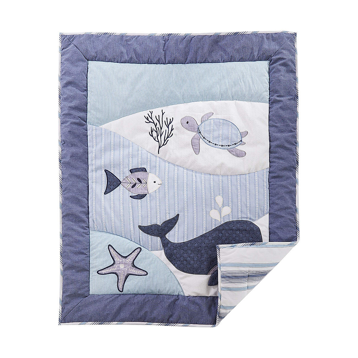 Levtex Baby - Boho Bay Crib Bed Set - Baby Nursery Set - Navy, Blue, Grey and White - Under The Sea - 5 Piece Set Includes Quilt, Two Fitted Sheets, Wall Decal & Skirt/Dust Ruffle