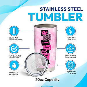 Hyturtle Personalized Breast Cancer Awareness Gifts For Women - Custom Name Stainless Steel Tumbler Coffee 20 oz With Lid - Warrior Breast Cancer Gifts For Friend, Mom On Awareness Month, Christmas