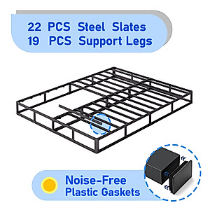 Askeld Queen Bed Box Spring 5 Inch High, Low Metal Bed Frame with Round-Corner Design, Heavy Duty Steel Slat Support Mattress Foundation, Noise Free Platform Base, 3500lbs Max Weight Capacity