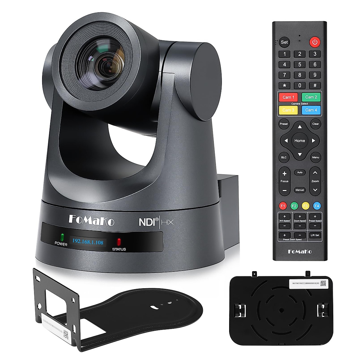 FoMaKo NDI PTZ Camera, 20X-NDI Camera with HDMI 3G-SDI IP Live Streaming PTZ Camera for Church Worship Video Production Education Events PoE 1080P 60FPS for vMix OBS Wirecast (KN20AG Gray)