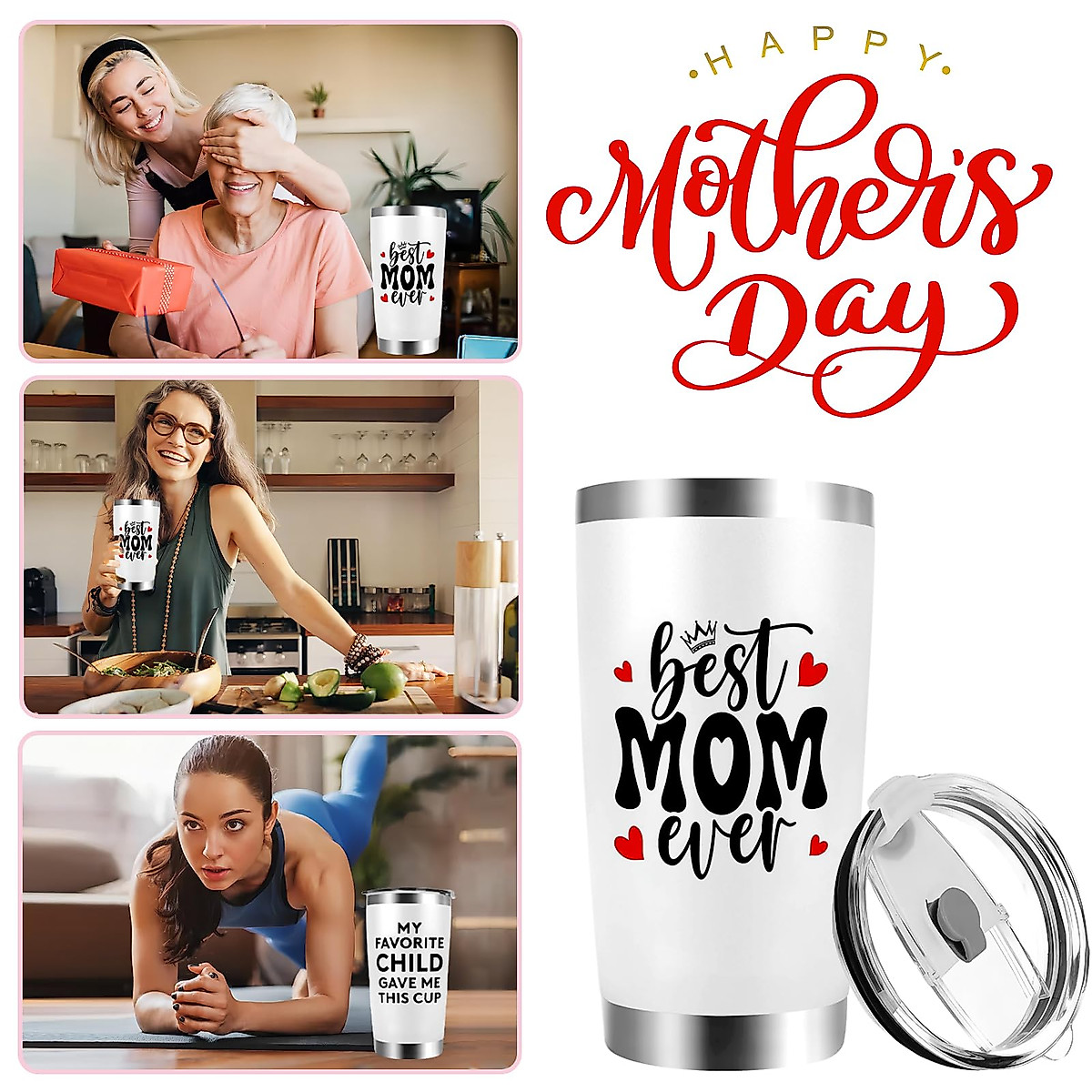 Gifts for Mom - Tumbler Gifts for Mom From Son, Daughter - Mothers Day, Valentine, Christmas, Birthday Anniversary Wedding Present for Her, Women, Best Mom Ever Gift - 20oz Insulated Tumbler