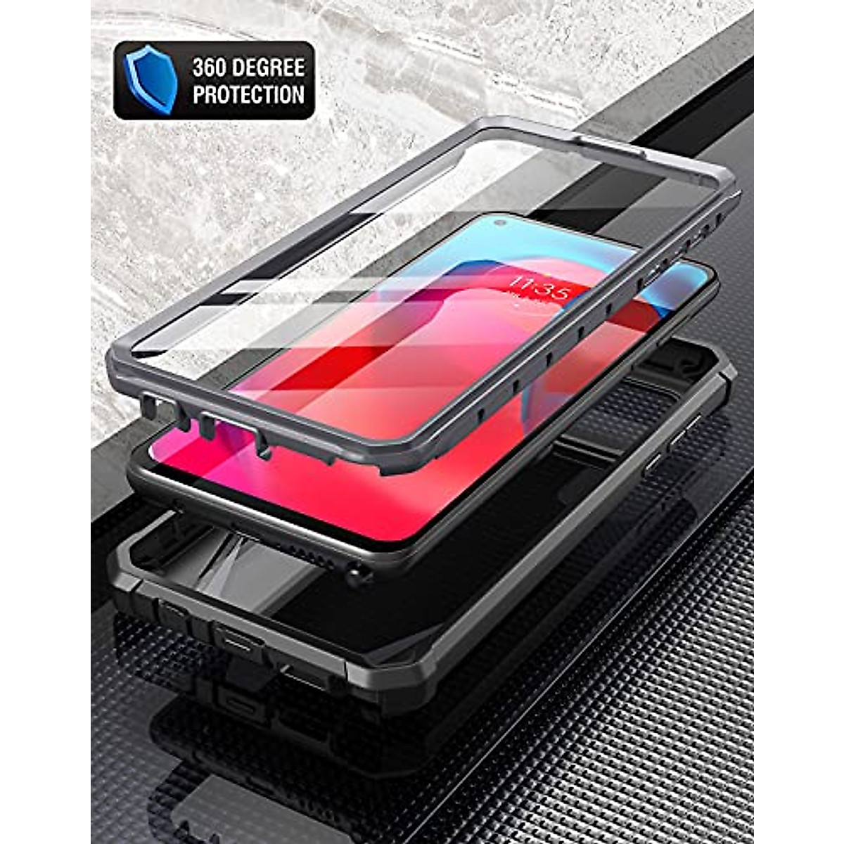 Poetic Guardian Series Case Designed for Moto G Stylus 5G (2021), Model # XT2131,Full-Body Hybrid Shockproof Bumper Cover with Built-in Screen Protector, Black