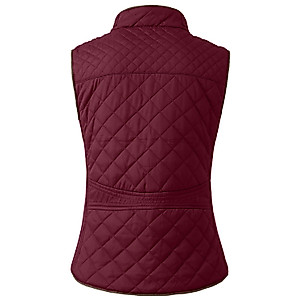 NE PEOPLE Women’s Quilted Vest – Lightweight Sleeveless Full Zip Up Casual Stand Collar Padding Gilet Jacket with Pockets NEWV40 Burgundy S