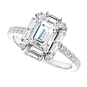 JEWELERYIUM 1 CT Emerald Cut Colorless Moissanite Engagement Ring, Wedding/Bridal Ring Set, Solitaire Halo Style, Solid Sterling Silver Vintage Antique Anniversary Promise Ring Gift for Her (5.5)