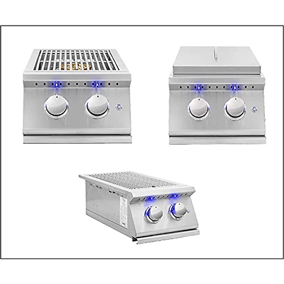 AMS Fireplace Package of Sizzler 32 Built-in Grill (Natural Gas), Pro Double Side Burner Gas),33 3-Drawer & Access Door Combo, 20 Vented Liquid Propane Tank Or Trash Drawer and FREE Cover