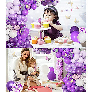 152Pcs Purple Balloons Garland Arch Kit White Purple Confetti Latex Metallic Balloons with Paper Butterfly for Wedding Engagement Mothers Day Purple Butterfly Birthday Party Decorations Supplies