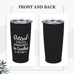 Wisedeal Retired Under New Management Stainless Steel with Lid Insulated Tumbler Coffee Mug, Retirement Christmas Birthday Gifts Mug For Grandma Grandpa Uncle Dad Mom Aunt, Black 20 Oz