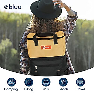 BLUU 2-in-1 Patented Backpack Cooler & Insulated Backpack, Double Decker Large Lunch Bag for Men Women, 60 Cans Waterproof & Leakproof Soft Coolers for Camping, Beach, Picnic (Brown)