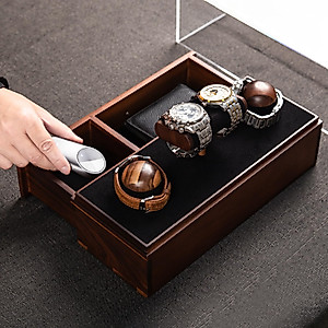 LOCDION Mens Watch Case Jewelry Box, Walnut Wood Watch Box Organizer with Drawer, Wooden Watch Holder Organizer for Men, Ideal Watch Display Case Gift for Father Husband Fiance Man Gifts for Father