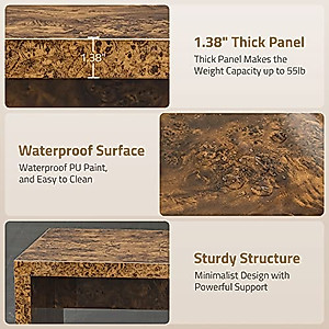 WISOICE Mid Century Modern Coffee Table for Living Room Tables Luxury with Waterproof High Gloss Burl Veneer Finish, Rustic Brown Rectangle Wooden Coffee Center Table (40" W x 22" D x 18" H)