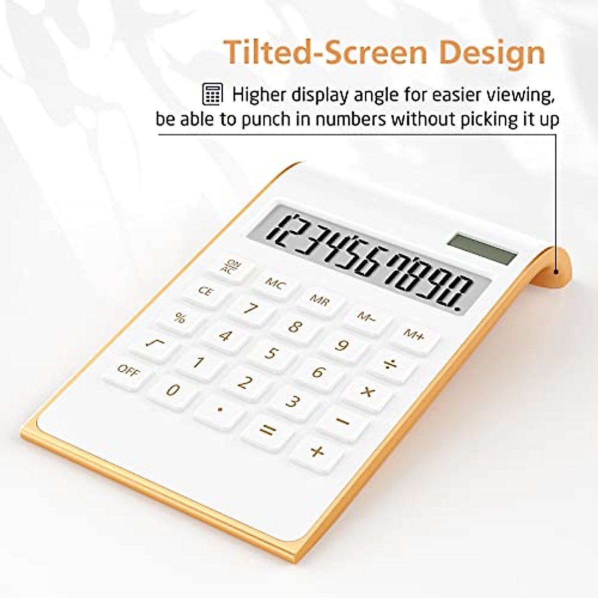 Calculators, Desktop Calculator with Large LCD Display, 10 Digits Solar Power Basic Office Calculator, Gold Office Desk Supplies and Accessories