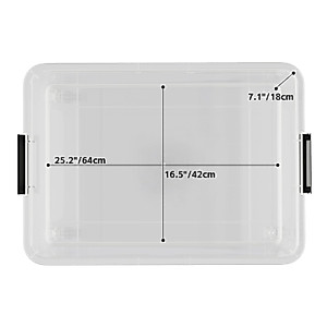 Ponpong 52 Quart Large Plastic Underbed Latching Storage Box, Clear Wheeled Under Bed Storage Bins, 3 Packs