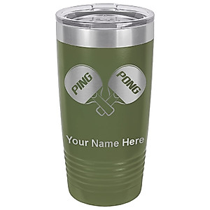 LaserGram 20oz Vacuum Insulated Tumbler Mug, Ping Pong Paddles, Personalized Engraving Included (Camo Green)