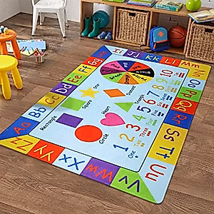 Moespace Educational ABC Kids Rug for Playroom,3x5 ft Numbers and Graphics Learning Area Rug Washable Children Play Carpet Non-Slip Baby Nursery Rug for Bedroom Classroom