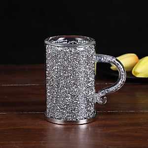 Kawlity Diamond Crystal Coffee Mug Set of 6 with Handle, Glass Mugs, Cappuccino Cup Juice Cup, 6 Oz Crushed Mug Cups, Double Layer Heat Insulation Vacuum Glass Mug Cups for Coffee/Milk/Tea/Juice/Beer