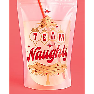 xo, Fetti Red + Green Christmas Drink Pouches + Xmas Tree Straws - 20 count | Team Naughty + Team Nice, Christmas Drinkware