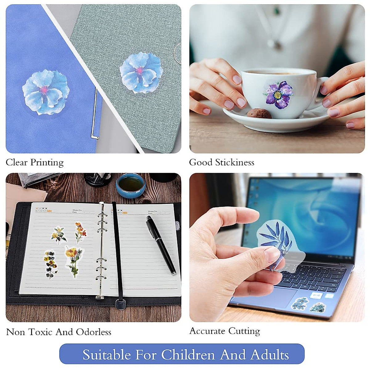 Floral Stickers,150PCS PET Transparent Floral Sticker Set,Cute Retro Floral Stickers Set for Making Diary Album DIY Art and Craft,for Laptop,Phone,Flower Gifts (As Shown)