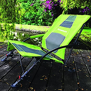 STRONGBACK Beach Chairs - Low Gravity Recliner 2.0 Portable Beach Chair - with Built-in Lumbar Support, Heavy Duty Folding Beach Chairs, Great for Travel, Lime Green/Gen 2
