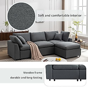 Jintop 104" Upholstery Convertible Sectional Sofa,Feather-Filled L Shaped Couch with Reversible, Sleeper Chaise W/Sloped Armrest Design,Living Room Furniture for Apartment,Office,Dark Gray, 104.3