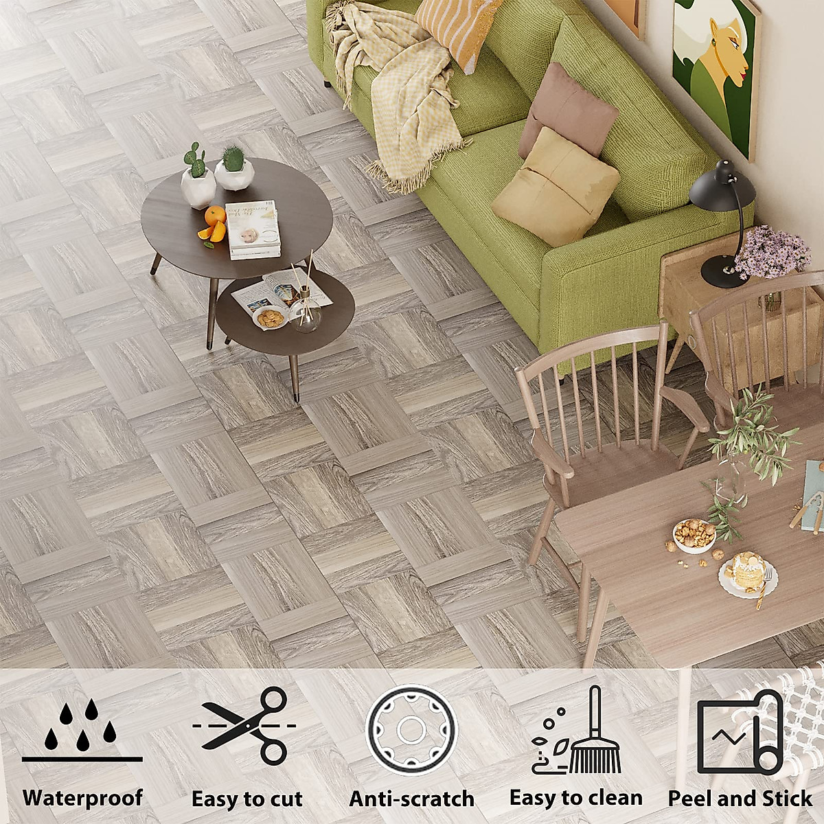 WIFEA Vinyl Flooring Roll, Vinyl Plank Flooring 23.6"x 118"/19 Sq.Ft, Unique Oak Texture Wear and Water Resistant Vinyl Flooring, 1.5mm Thickened Peel and Stick Floor Tiles for Any Room, Gray