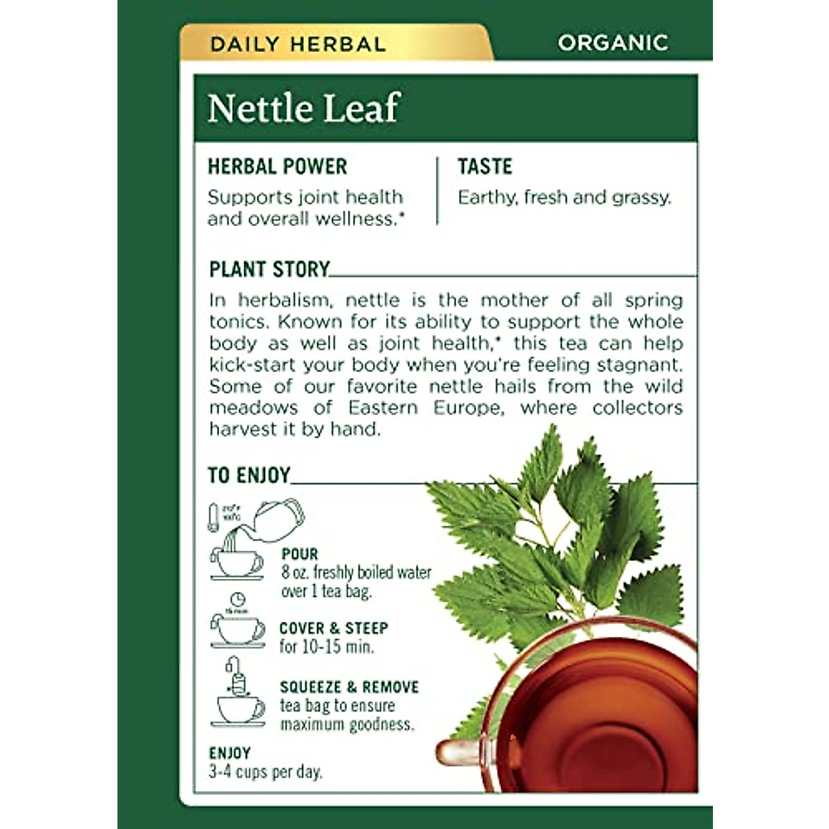 Traditional Medicinals Organic Nettle Leaf Herbal Tea, Supports Joint Health & Overall Wellness, (Pack of 2) - 32 Tea Bags Total