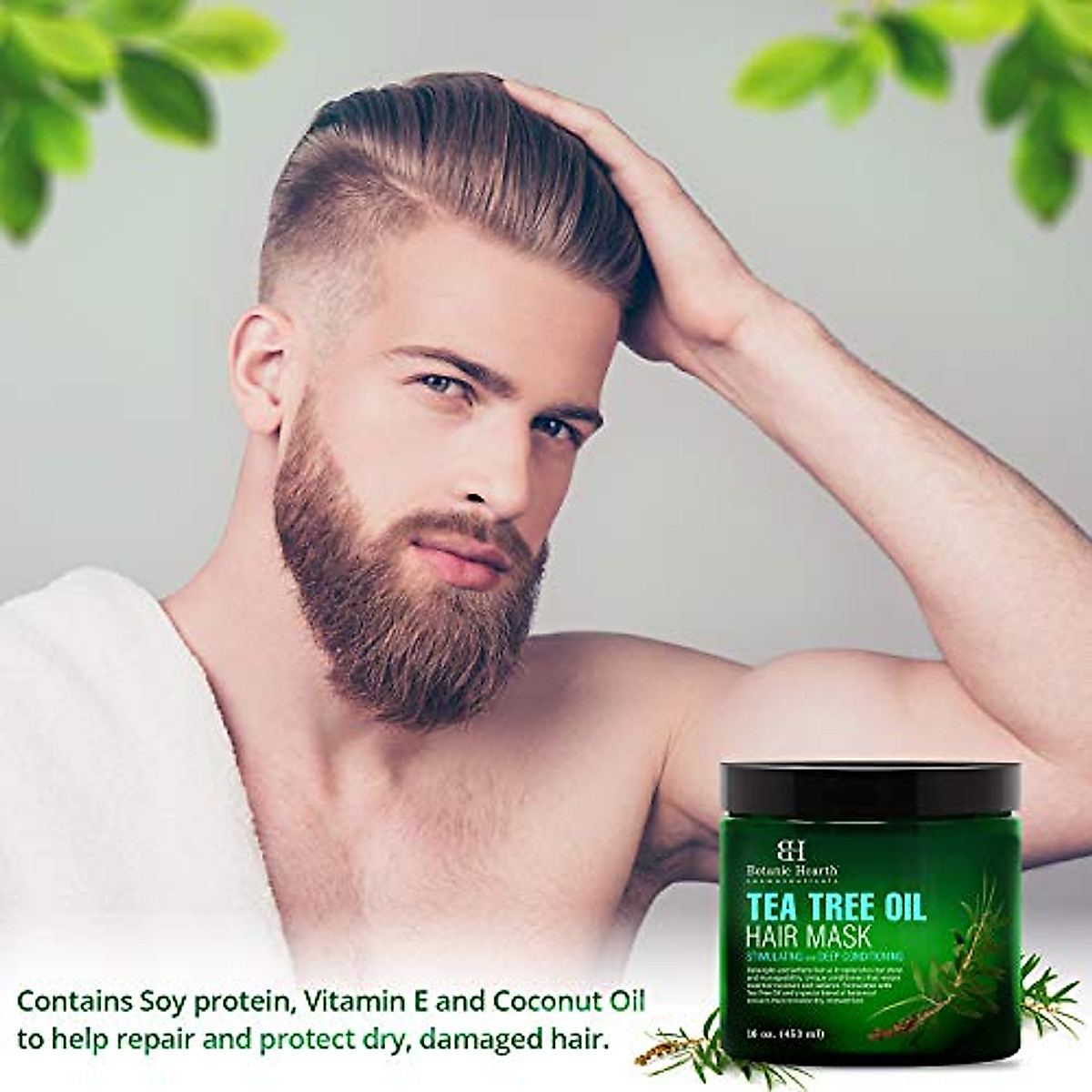 Botanic Hearth Tea Tree Hair Mask & Deep Conditioner, Moisturizes & Protects Hair & Scalp - with Soy Protein, Vitamin E, Collagen, Keratin & Coconut Oil - 16 oz (Packaging May Vary)